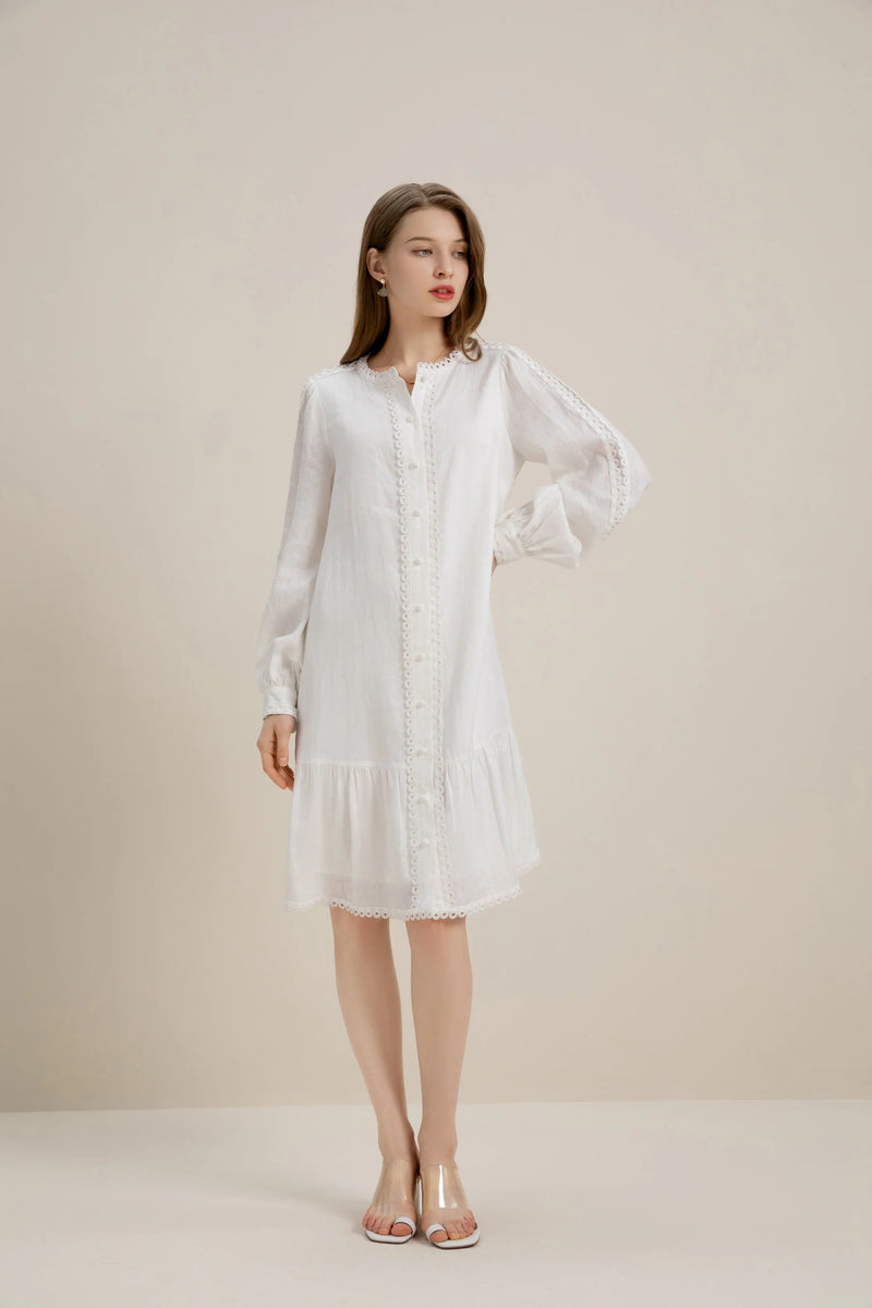 GDS Angelica Linen Short Dress | White – S T E L L I N O